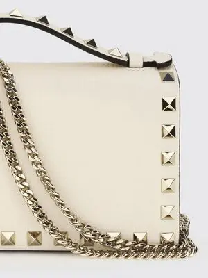 Valentino Garavani Rockstud Calfskin Leather Handbag With Studs And Chain Strap - Ivory