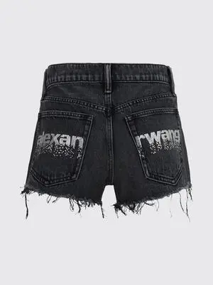 Alexander Wang Denim Shorts With Raw Hem And Rhinestone Logo