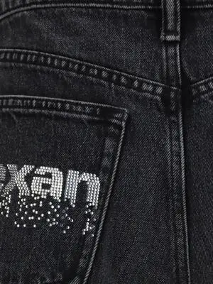 Alexander Wang Denim Shorts With Raw Hem And Rhinestone Logo