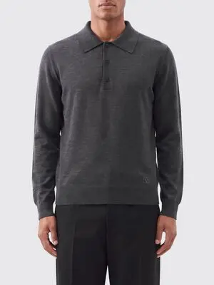 Valentino Garavani Long-sleeved Knitted Virgin Wool Polo - Charcoal