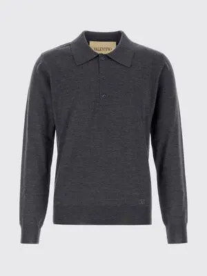Valentino Garavani Long-sleeved Knitted Virgin Wool Polo - Charcoal