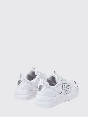 PLEIN SPORT Low-top Leather And Mesh Sneakers With Contrast Monogram - White