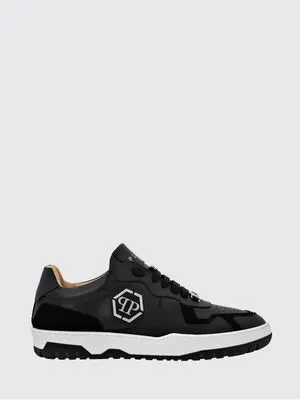 Philipp Plein Low-top Leather And Suede Sneakers With Hexagon Logo - Black