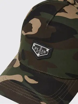 Philipp Plein Camouflage Print Cotton Baseball Cap With Contrast Logo