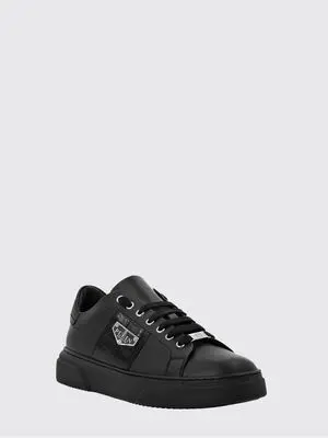 Philipp Plein Low-top Sneakers In Smooth Leather With Applied Side Logo - Black
