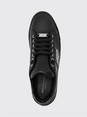 Philipp Plein Low-top Sneakers In Smooth Leather With Applied Side Logo - Black