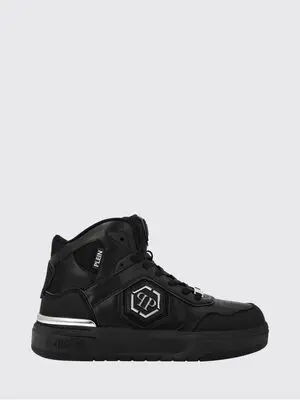 Philipp Plein Monogram Leather High-top Sneakers With Hexagon Logo - Black