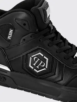 Philipp Plein Monogram Leather High-top Sneakers With Hexagon Logo - Black