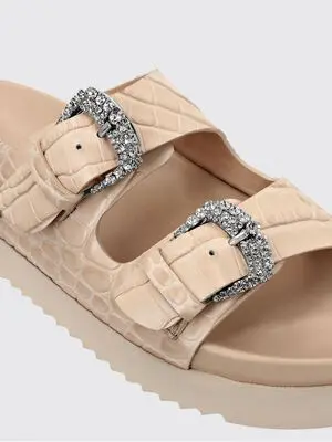 Philipp Plein Croc-effect Leather Sandals With Jewel Buckles - Pink