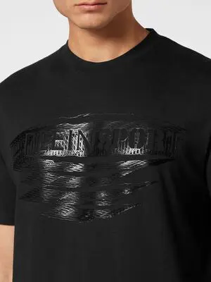 PLEIN SPORT Cotton Crew Neck T-shirt With Tone-on-tone Logo Print - Black