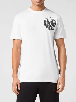 PLEIN SPORT Slim Fit Cotton T-shirt With Front Logo Print - White