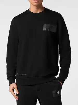 PLEIN SPORT Cotton Crewneck Sweatshirt With Printed Logo And Dropped Shoulders - Black
