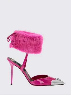 Philipp Plein Patent Leather Slingback Pumps With Skull And Stiletto Heel - Fuchsia