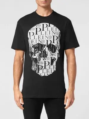 Philipp Plein Slim Fit Cotton T-shirt With Skull And Monogram Print - Black