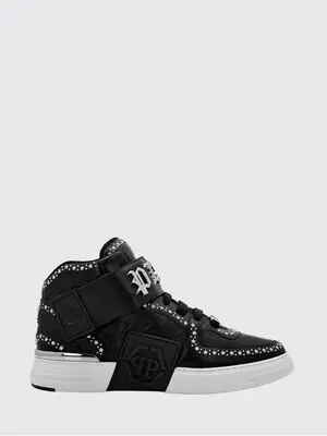 Philipp Plein Gothic High-top Leather Sneakers With Studs And Star Applications - Black