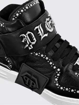 Philipp Plein Gothic High-top Leather Sneakers With Studs And Star Applications
