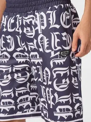 Philipp Plein Jersey Sport Shorts With Monogram Print - Denim