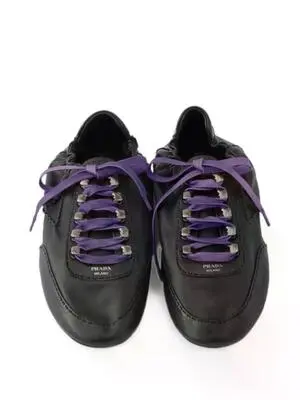 Prada Collapse Antiqued Nappa Leather Sneakers With Hooks