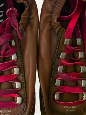 Prada Collapse Antiqued Nappa-leather Sneakers With Hooks
