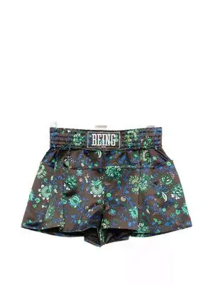 Sacai Floral-print Satin-finish Shorts - Brown
