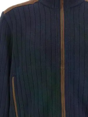 Paul & Shark Ribbed Knit Suede Panel Cardigan With High Neck And Zip-up Front