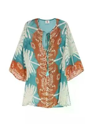 BYE FIRENZE Palm Print Lace-up Shirt