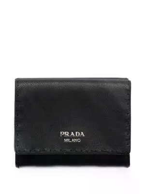 Prada Small Antiqued Leather Wallet - Black