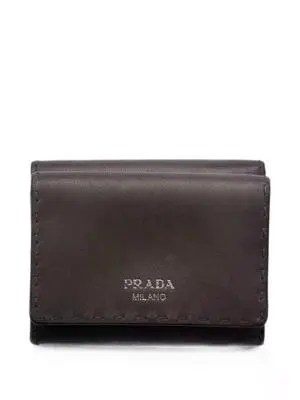 Prada Small Antiqued Leather Wallet - Grey
