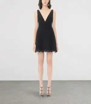 Valentino Garavani V-neck Mini Dress With Lace Trim