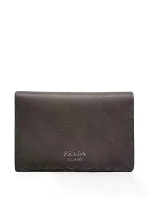 Prada Antiqued Leather Card Holder - Grey