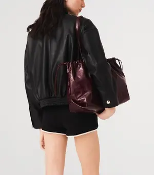 Maje Leather Funnel-neck Jacket