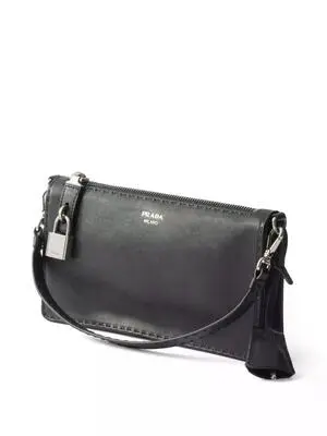Prada Antiqued Leather Pouch With Padlock Detail - Black