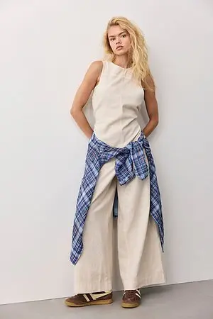 Free People Do No Wrong Linen Jumpsuit - Birch