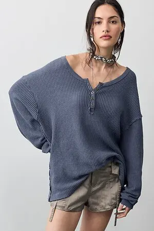 We The Free Montreal Oversized Thermal Henley - Flint Stone