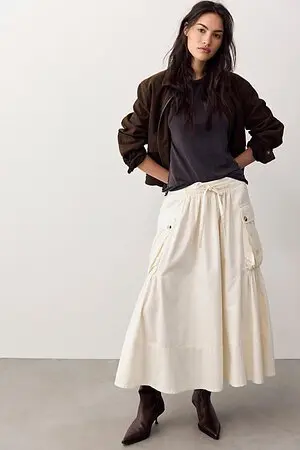 Free People We The Free Trailblazer Cargo Midi Skirt - Ivory