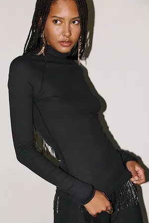 INTIMATELY Ribbed Turtleneck Top - Black