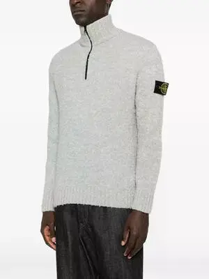 Stone Island Quarter-zip Speckled Wool Blend Sweater - Grey