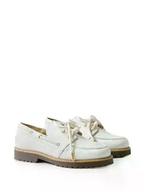 Claudie Pierlot Leather Lace-up Boat Shoes - White