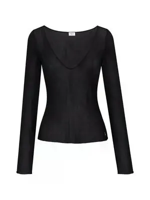 Saint Laurent Cassandre V-neck Top In Ribbed Silk