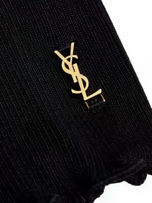 Saint Laurent Cassandre V-neck Top In Ribbed Silk