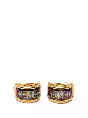 Hermès 20th Century Enamel And Gold-plated Clip-on Earrings - Black