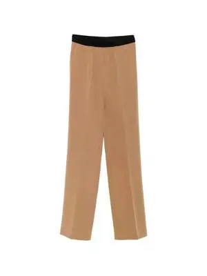 ERMANNO FIRENZE Logo-waistband Straight-leg Trousers - Brown