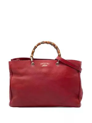 Gucci 2016-2026 Large Calfskin Bamboo Shopper Satchel - Red