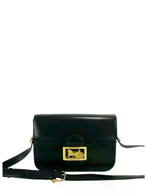 Celine 1970-1980 Leather Logo Horse Carriage Crossbody Bag - Black