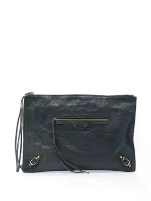 Balenciaga Lambskin Leather Zip Around Clutch Bag - Grey