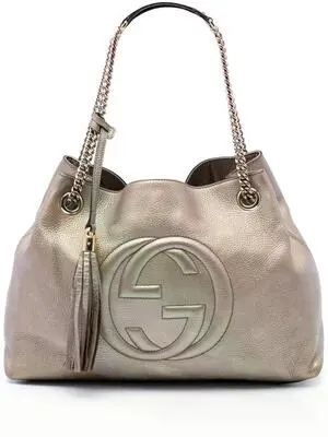 Gucci 2016-2026 Medium Metallic Calfskin Soho Chain Tote Bag - Gold
