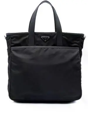 Prada 2013-2026 Saffiano Trimmed Tessuto Convertible Tote Satchel - Black