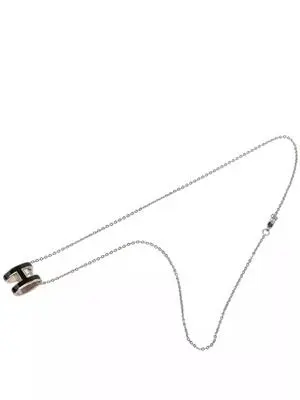 Hermès Palladium Plated Enamel Pop H Pendant Necklace - Black