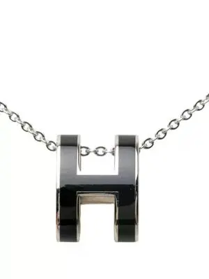 Hermès Palladium Plated Enamel Pop H Pendant Necklace - Black