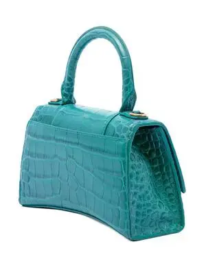 Balenciaga Croc Embossed Calfskin Hourglass Top Handle Bag Xs Satchel - Blue